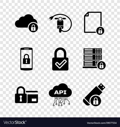 Set Cloud Computing Lock Electric Scooter Vector Image