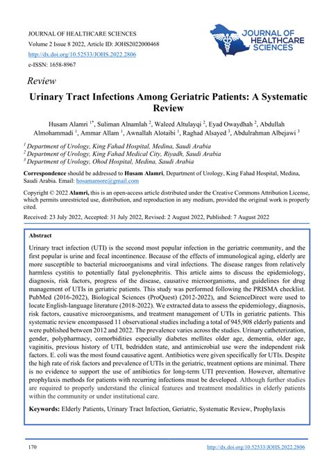 Pdf Urinary Tract Infections Among Geriatric Patients A Systematic Review