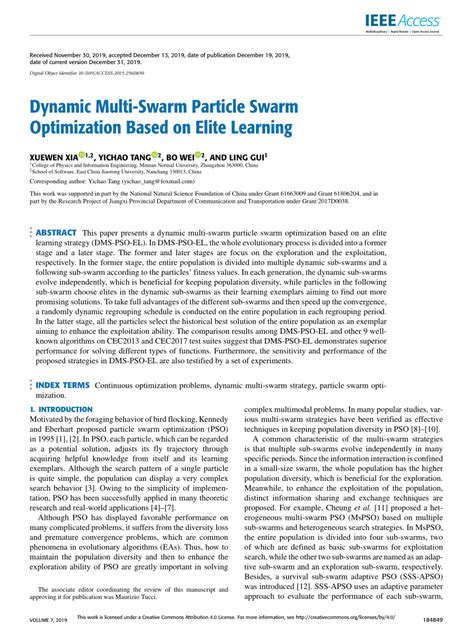 Pdf Dynamic Multi Swarm Particle Swarm Optimization Based On Elite Learning