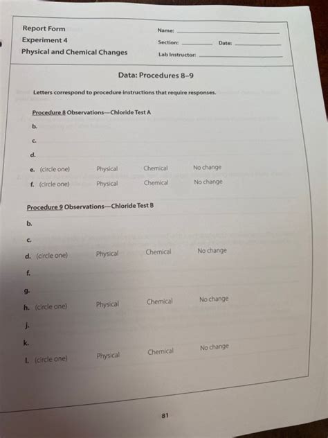 Name Report Form Experiment 4 Physical And Chemical