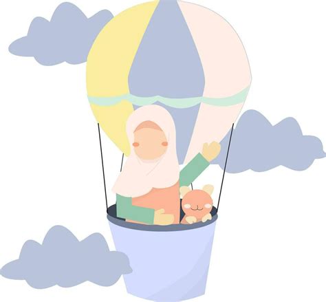 Cute Hijab Girl Illustration In Hot Air Balloon 26307629 Vector Art At