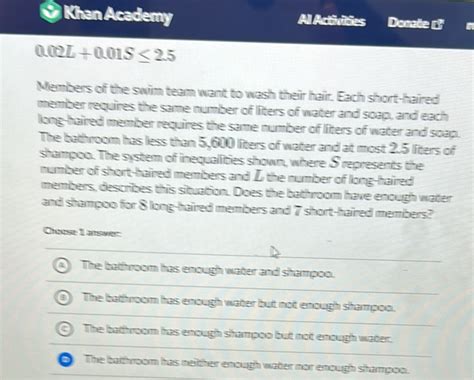 Solved Khan Academy Al Activities Donate B I 0 02l 0 01s≤ 2 5 Members