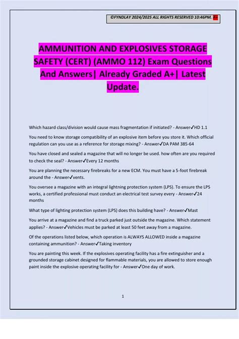 Ammunition And Explosives Storage Safety Cert Ammo 112 Exam Questions And Answers Already