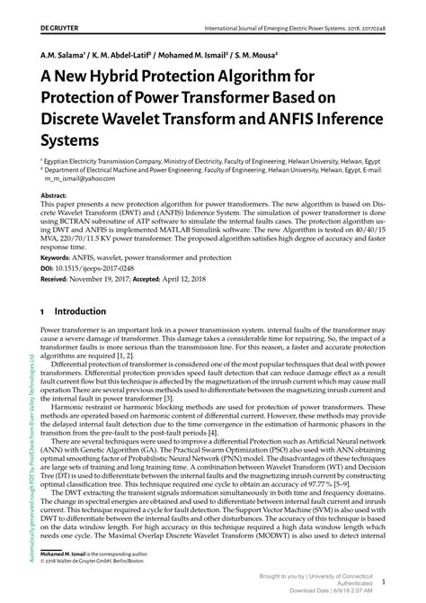 Pdf A New Hybrid Protection Algorithm For Protection Of Power Transformer Based On Discrete
