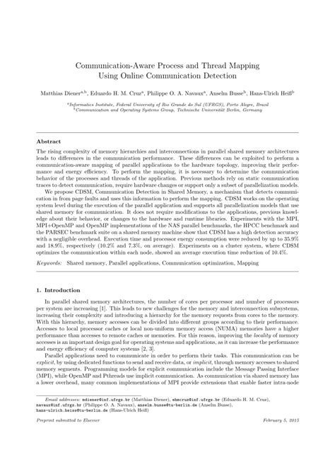 Pdf Communication Aware Process And Thread Mapping Using Online Communication Detection