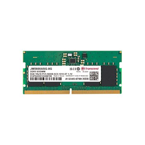 Transcend 8gb Ddr5 Jm5600 So Dimm 1rx16 1gx16 Cl46 1 1v Jm5600asg 8g