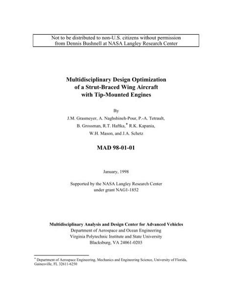 Multidisciplinary Design Optimization Of A Strut Braced Wing Aircraft