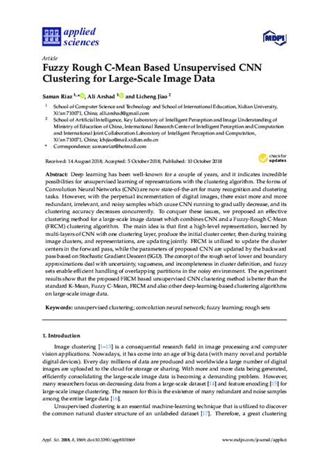 Pdf Fuzzy Rough C Mean Based Unsupervised Cnn Clustering For Large