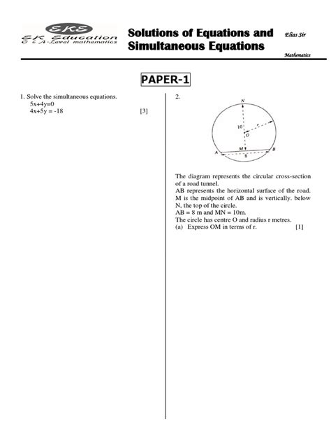 Solutions Of Equations And Similtaneous Equations Pdf Speed Area