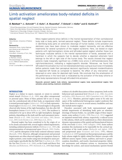 Pdf Limb Activation Ameliorates Body Related Deficits In Spatial Neglect
