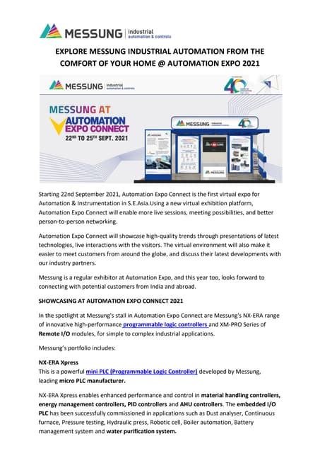 Explore Messung Industrial Automation From The Comfort Of Your Home Automation Expo 2021 Pdf