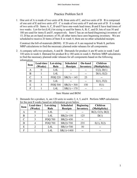 Practice Problem Set 8 123 Practice Problem Set 8 1 One Unit Of A Is Made Of Two Units Of B