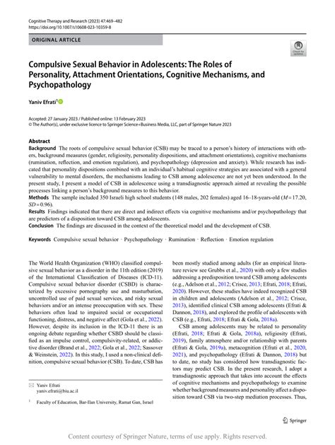 Compulsive Sexual Behavior In Adolescents The Roles Of Personality Attachment Orientations