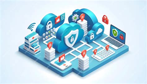 3d Flat Vector As Cloud Computing And Network Security With Firewall And Encryption Symbols