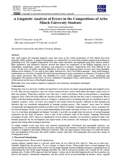 A Linguistic Analysis Of Errors In The C Pdf Second Language