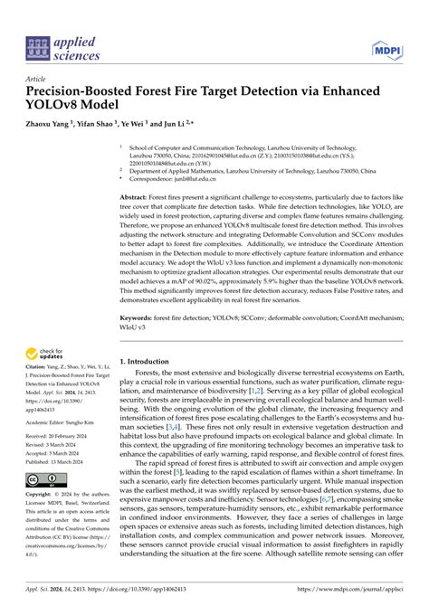 PDF Precision Boosted Forest Fire Target Detection Via Enhanced YOLOv8 Model