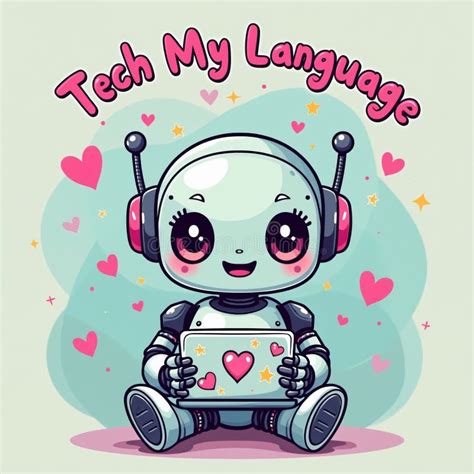 Kawaii Robot Tech Love Language T Shirt Design Stock Illustration