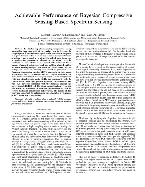 Pdf Achievable Performance Of Bayesian Compressive Sensing Based Spectrum Sensing