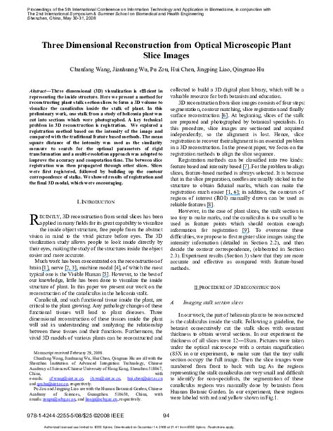 Pdf Three Dimensional Reconstruction From Optical Microscopic Plant