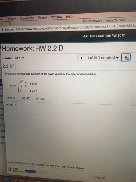 Solved Evaluate The Piecewise Function At The Given Values