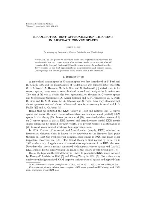Pdf Recollecting Best Approximation Theorems In Abstract Convex