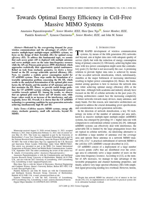 Towards Optimal Energy Efficiency In Cell Free Massive Mimo Systems Pdf Mimo