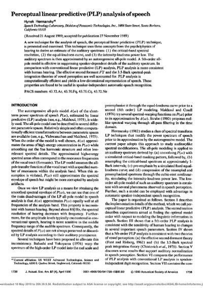 Perceptual Linear Predictive Plp Analysis Of Speech