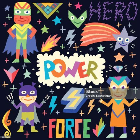 슈퍼 히어로 만화 다채로운 낙서 문자 세트 4 벡터 일러스트 레이 션 블랙 귀여운에 대한 스톡 벡터 아트 및 기타 이미지 귀여운 슈퍼히어로 경외감 Istock