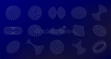 Wireframe Geometric Shapes Grid Retrofuturistic Shapes Arranged In Perspective With Sense Of