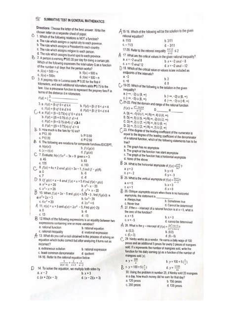 1st Summative Test In General Mathematics Pdf