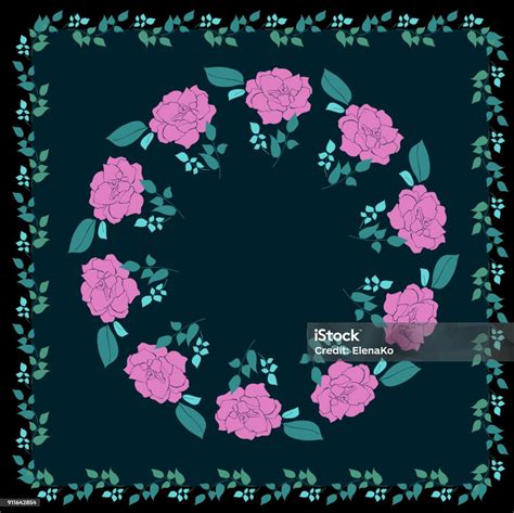 장미와 꽃 그림과 손으로 그린 나뭇잎 꽃 디자인 벡터 손수건 패턴 직물 인쇄 실크 목 스카프 Hijab 디자인 0명에 대한 스톡 벡터 아트 및 기타 이미지 Istock