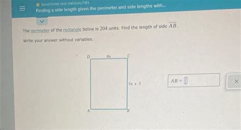 Solved EQUATIONS AND INEQUALITIES Finding A Side Length Chegg Com