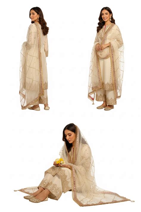 Elegant Ivory Long Kurta With Palazzo And Dupatta