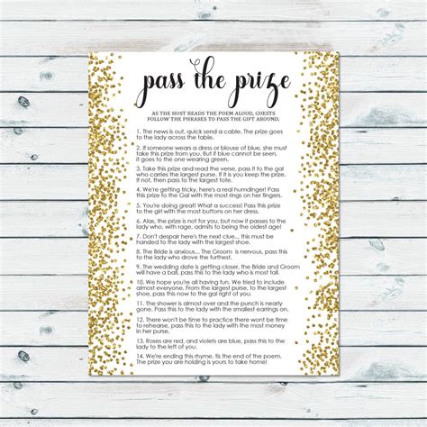 Pass The Prize Bridal Shower Game Pass The Parcel Rhyme Printable