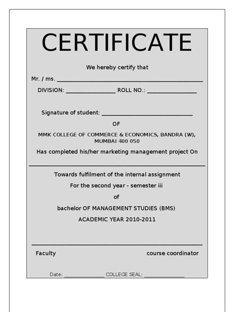 Project Certificate 110910