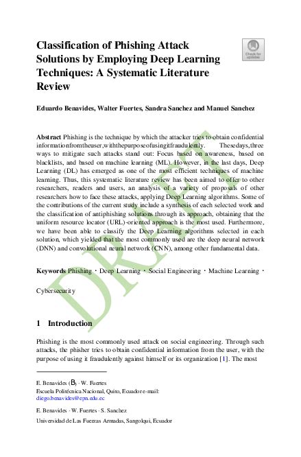 Pdf Classification Of Phishing Attack Solutions By Employing Deep Learning Techniques A