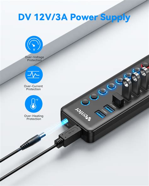 Powered Usb 3 0 Hub Wenter 11 Port Usb Hub Splitter 7 Faster Data Transfer Ports 4 Smart