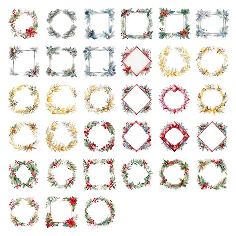 Christmas Watercolor Frames Clip Art Bundle Digital Png On A