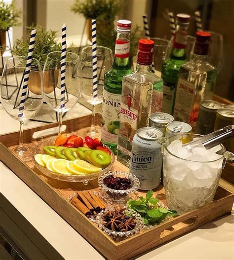 Stylish Bar Tray With Drinks And Table Decorations