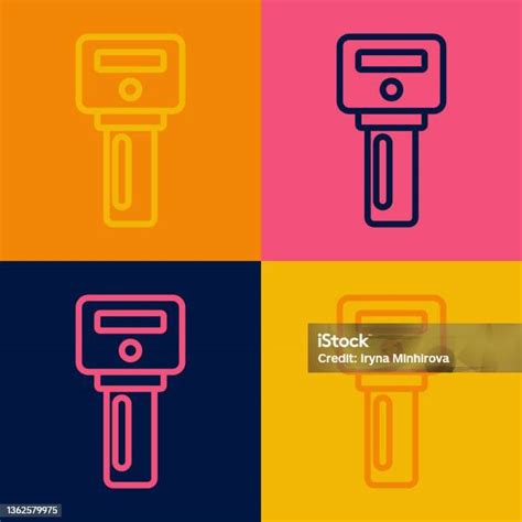 컬러 배경에 리모트 아이콘이 분리된 팝 아트 라인 Car 키입니다 자동차 키 및 경보 시스템 벡터 경주 시작을 알리는 사람에