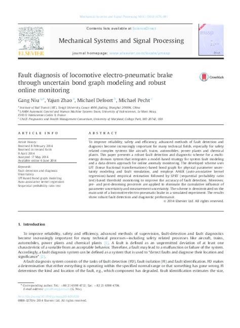Pdf Fault Diagnosis Of Locomotive Electro Pneumatic Brake Through