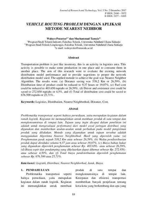 pdf vehicle routing problem dengan aplikasi metode nearest neighbor