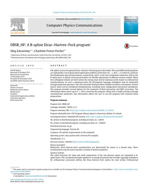 pdf dbsr hf a b spline dirac hartree fock program