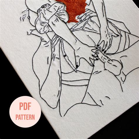 Red Hair Erotic Illustration Lineart Embroidery Pattern PDF Digital File Only Etsy