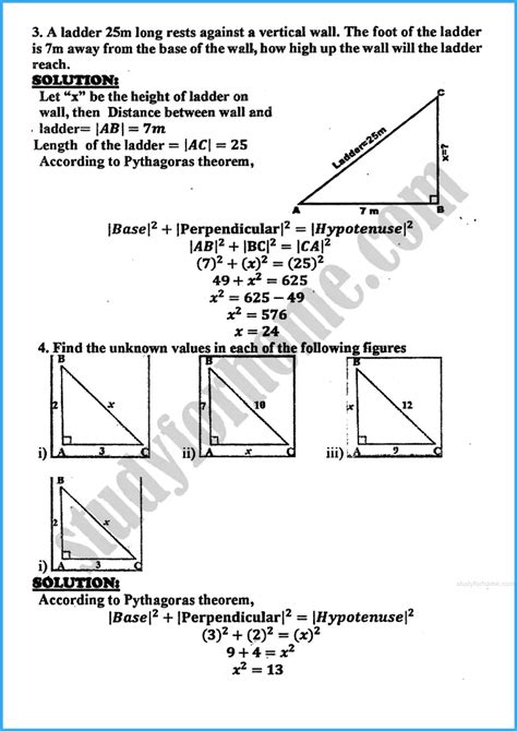 Solved Review Exercise Pythagoras Theorem Mathematics Th