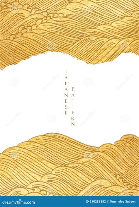 Japanese Background With Gold Texture Vector Hand Drawn Wave Vector Abstract Art Pattern In