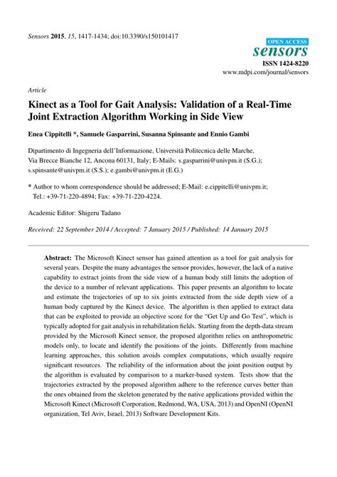 Pdf Kinect As A Tool For Gait Analysis Validation Of A Real Time Joint Extraction