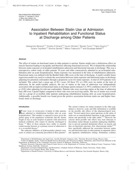 Pdf Association Between Statin Use At Admission To Inpatient