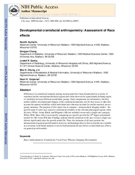 Pdf Developmental Craniofacial Anthropometry Assessment Of Race Effects