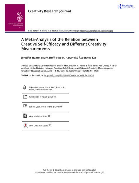 Pdf A Meta Analysis Of The Relation Between Creative Self Efficacy And Different Creativity
